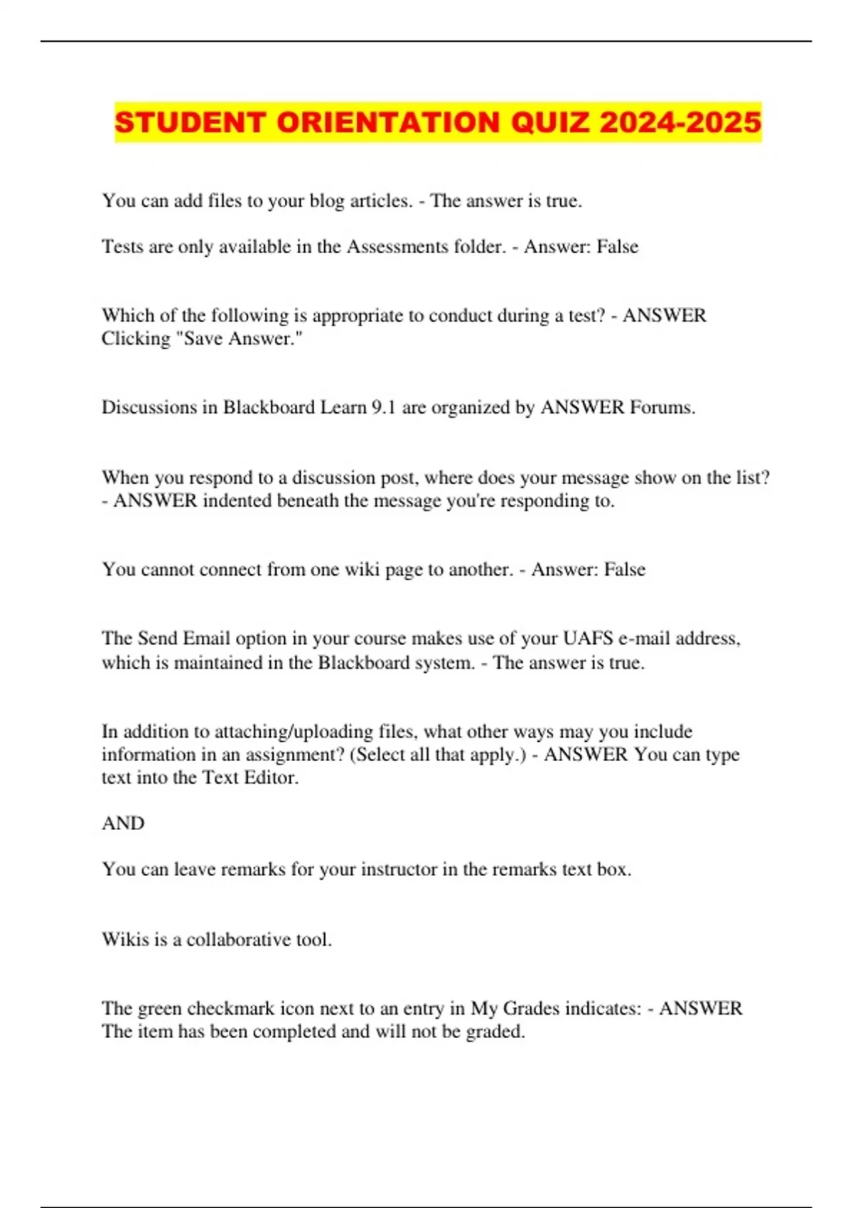 STUDENT ORIENTATION QUIZ - STUDENT ORIENTATION - Stuvia US