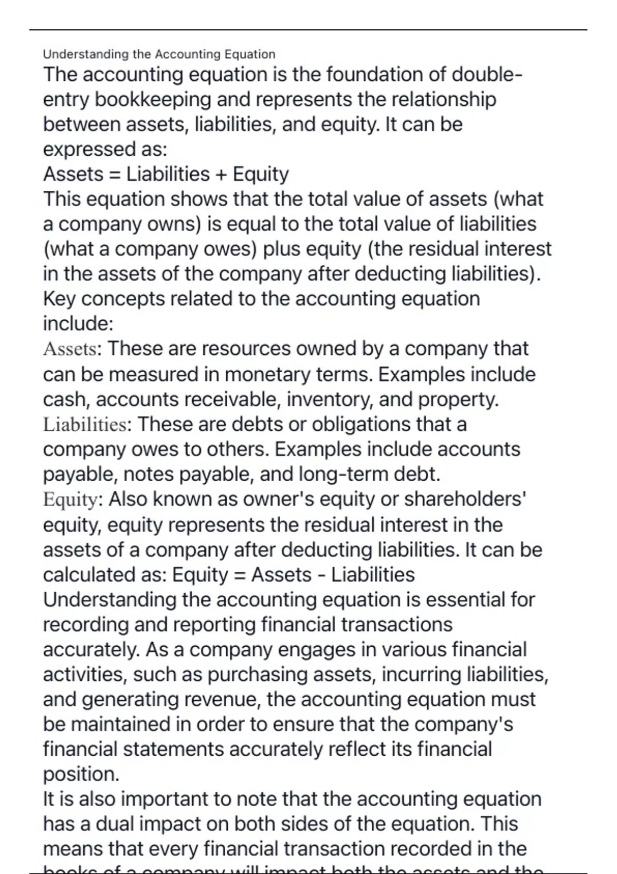 Understanding the Accounting Equation - Accounting - Stuvia US