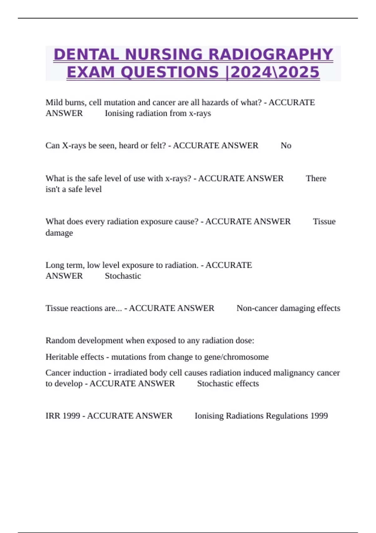 DENTAL NURSING RADIOGRAPHY EXAM QUESTIONS | - Dental Nursing ...