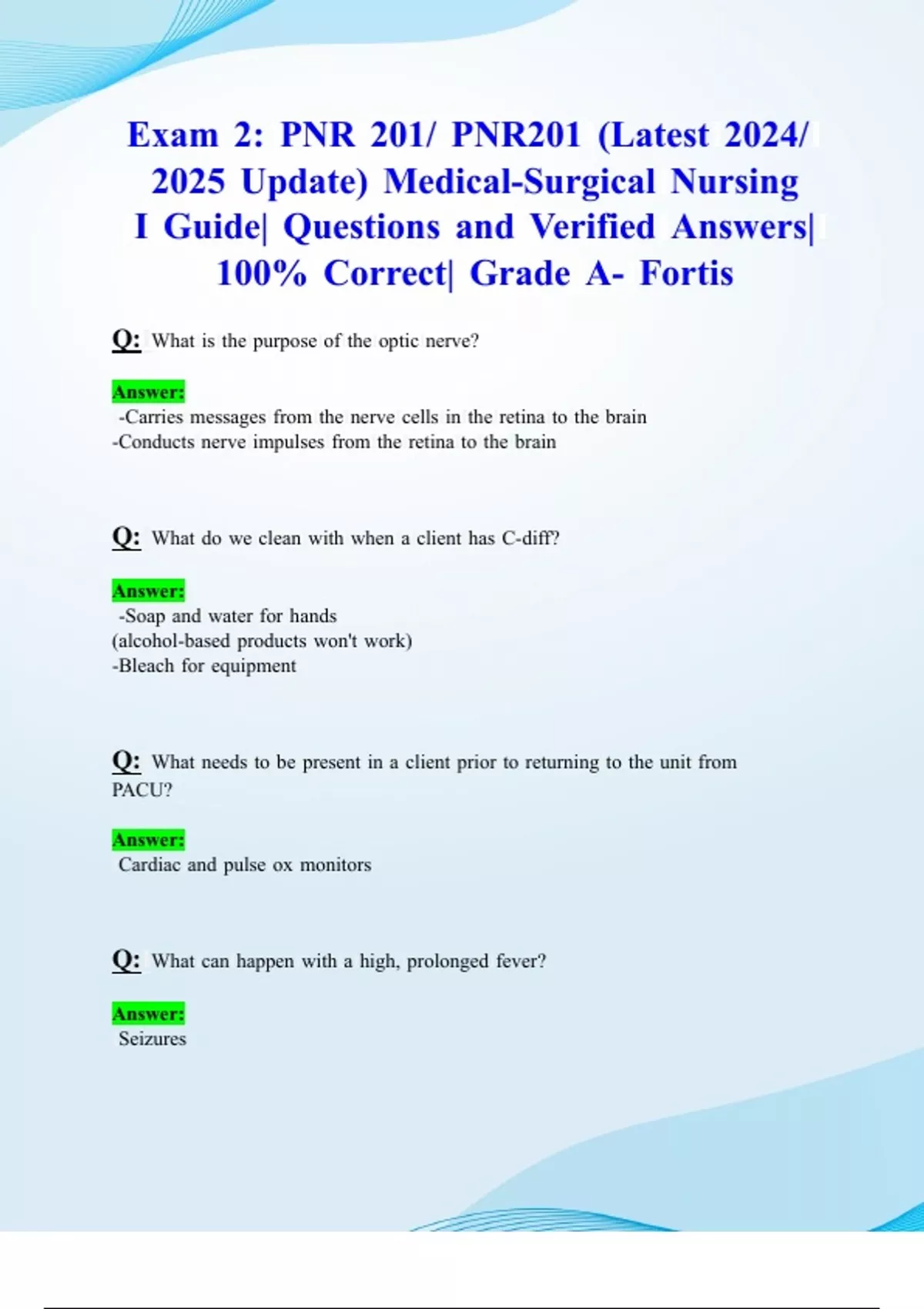 Exam 2: PNR 201/ PNR201 (Latest 2024/ 2025 Update) Medical-Surgical ...