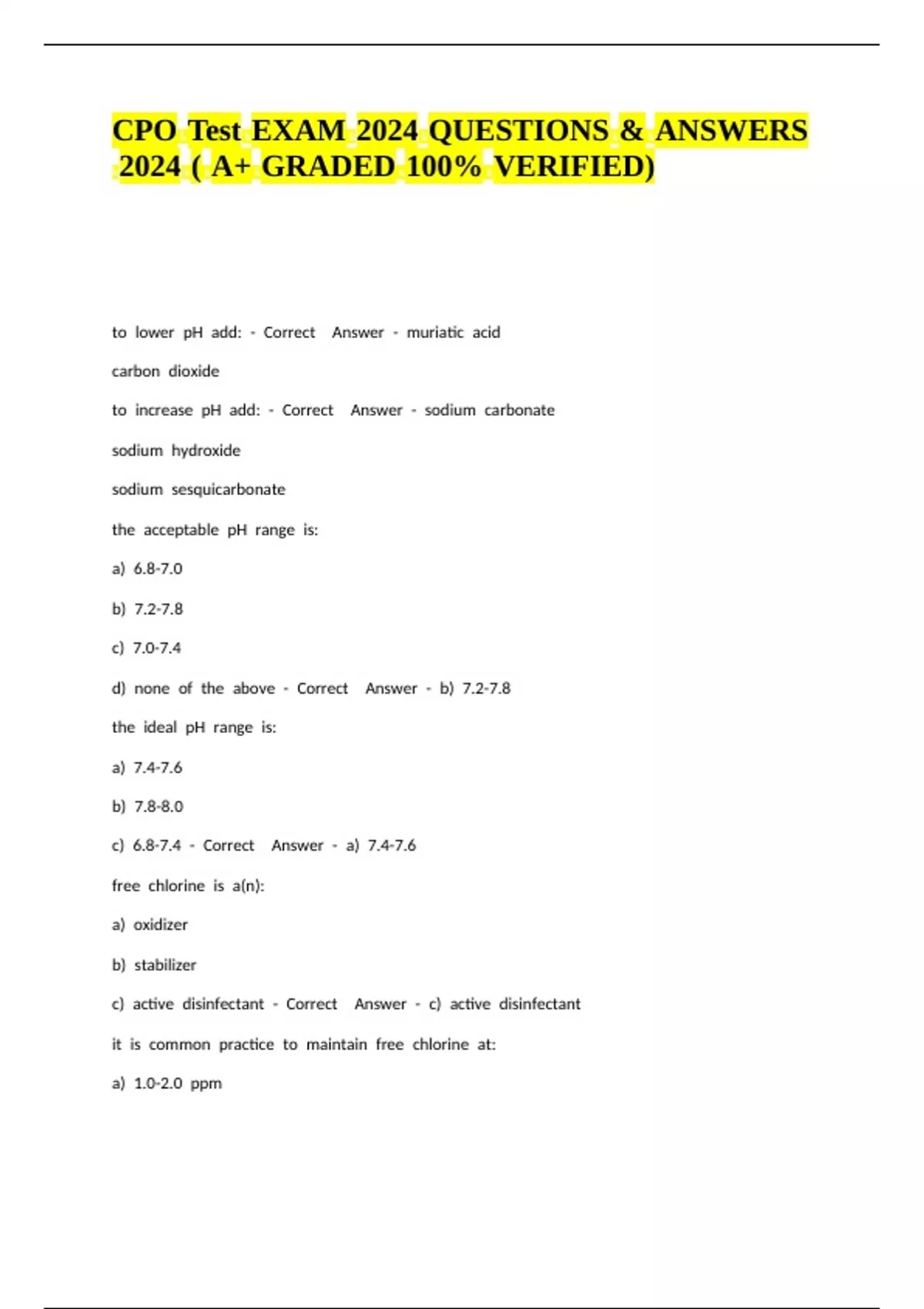 CPO Test EXAM 2024 QUESTIONS & ANSWERS 2024 ( A+ GRADED 100% VERIFIED ...