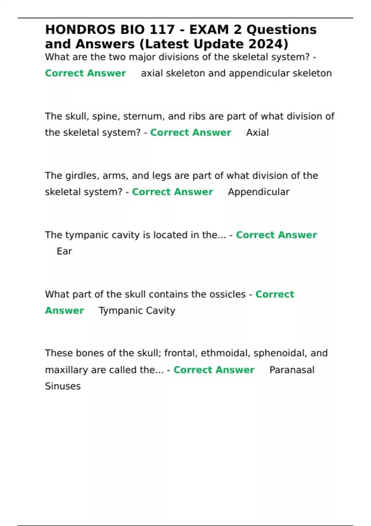 HONDROS BIO 117 - EXAM 2 Questions and Answers (Latest Update 2024 ...