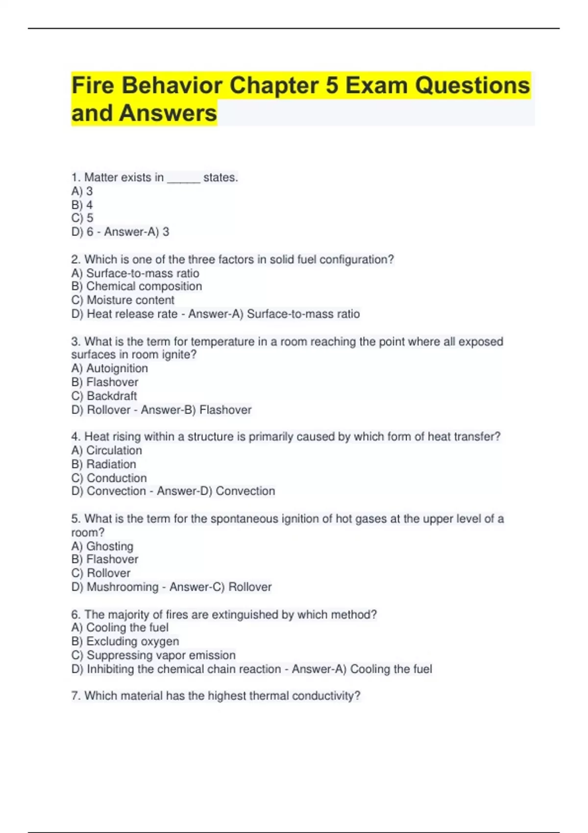 Fire Behavior Chapter 5 Exam Questions and Answers - Fire Behavior ...