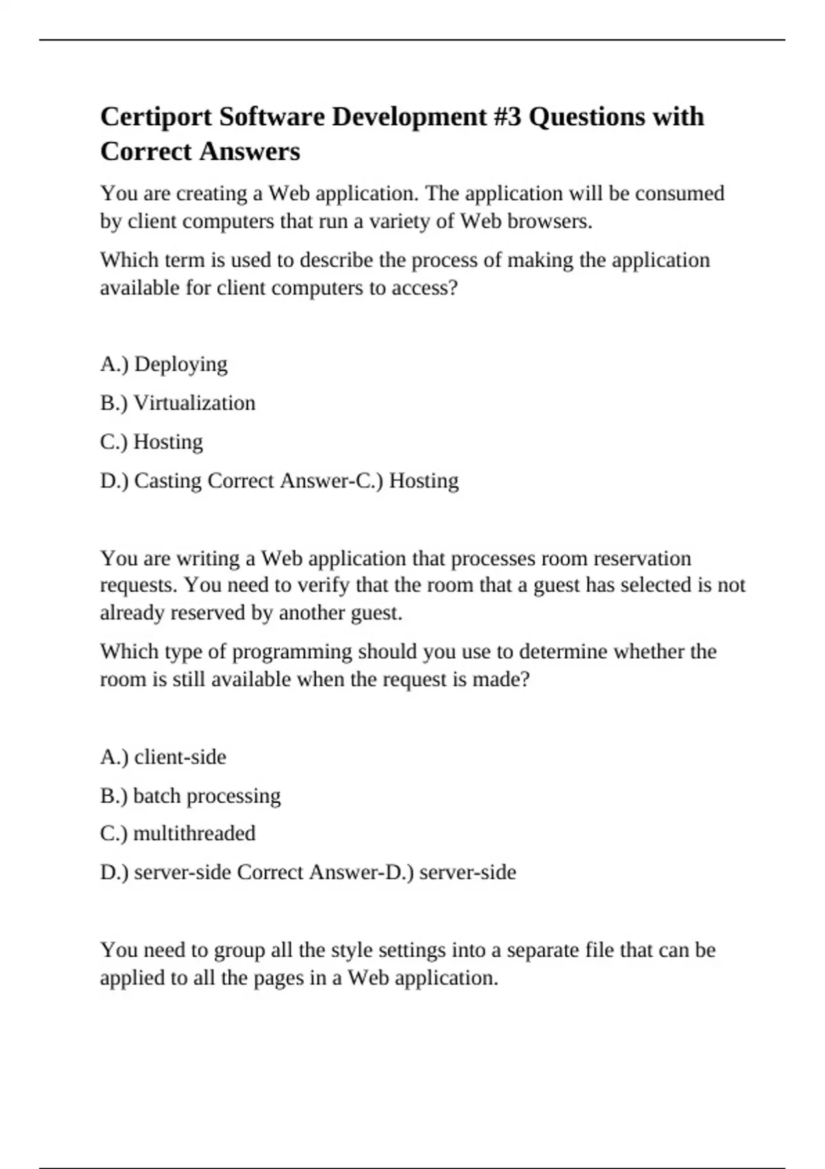 Certiport Software Development #3 Questions with Correct Answers ...