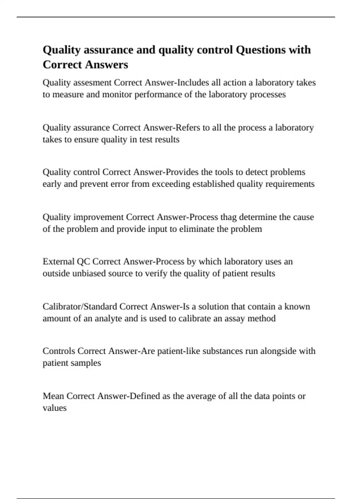 Quality assurance and quality control Questions with Correct Answers - Quality assurance - Stuvia US