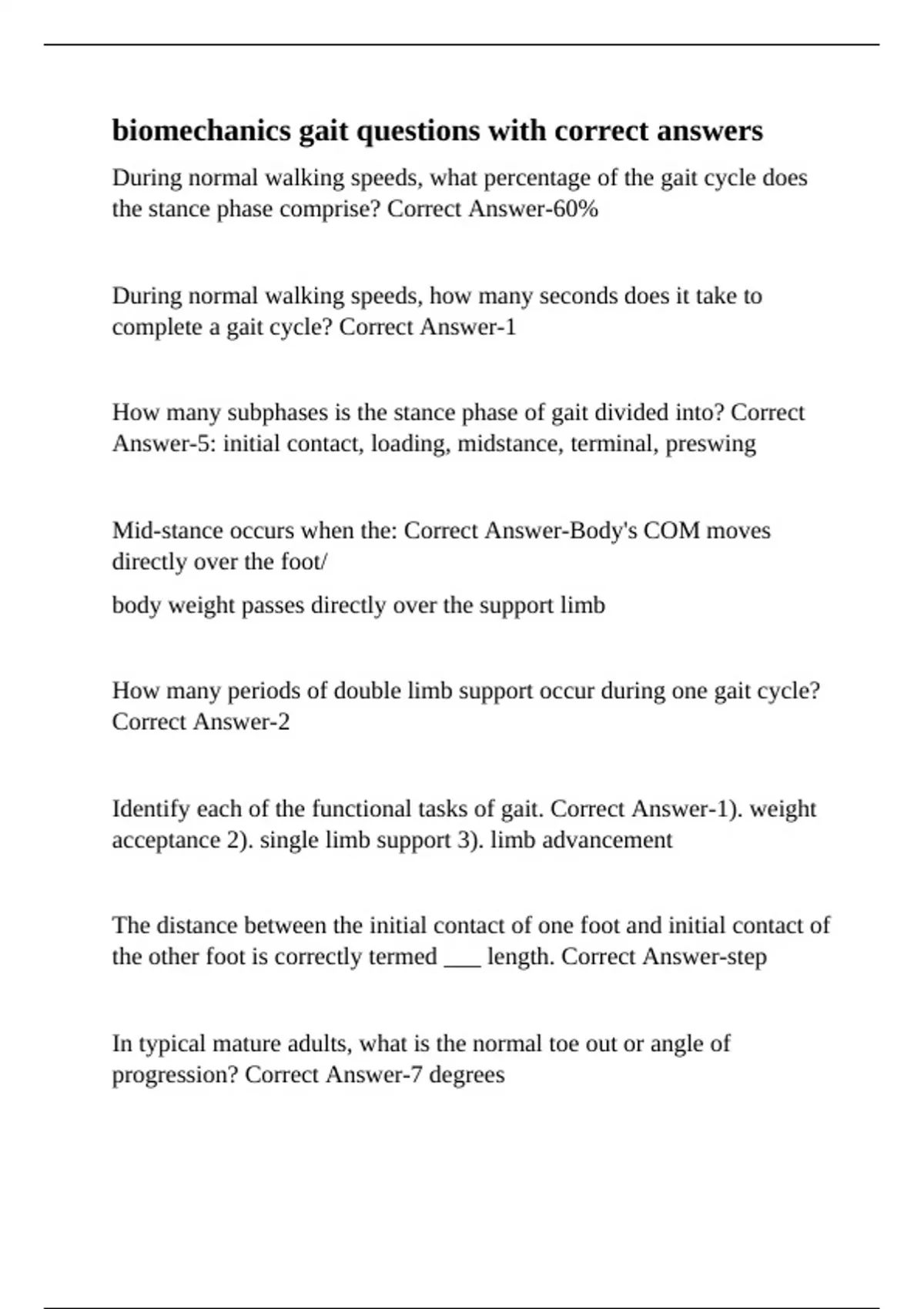 biomechanics gait questions with correct answers - Gait - Stuvia US
