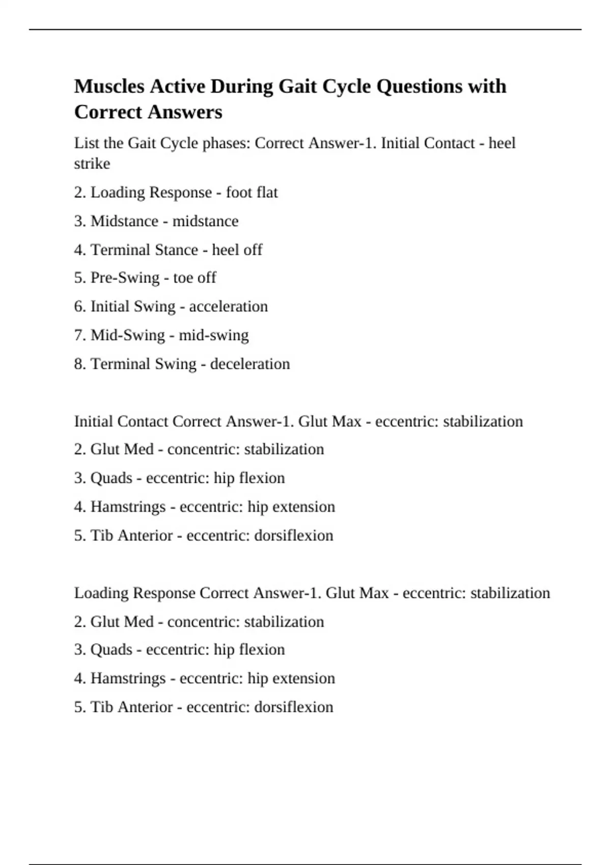 Muscles Active During Gait Cycle Questions with Correct Answers - Gait ...