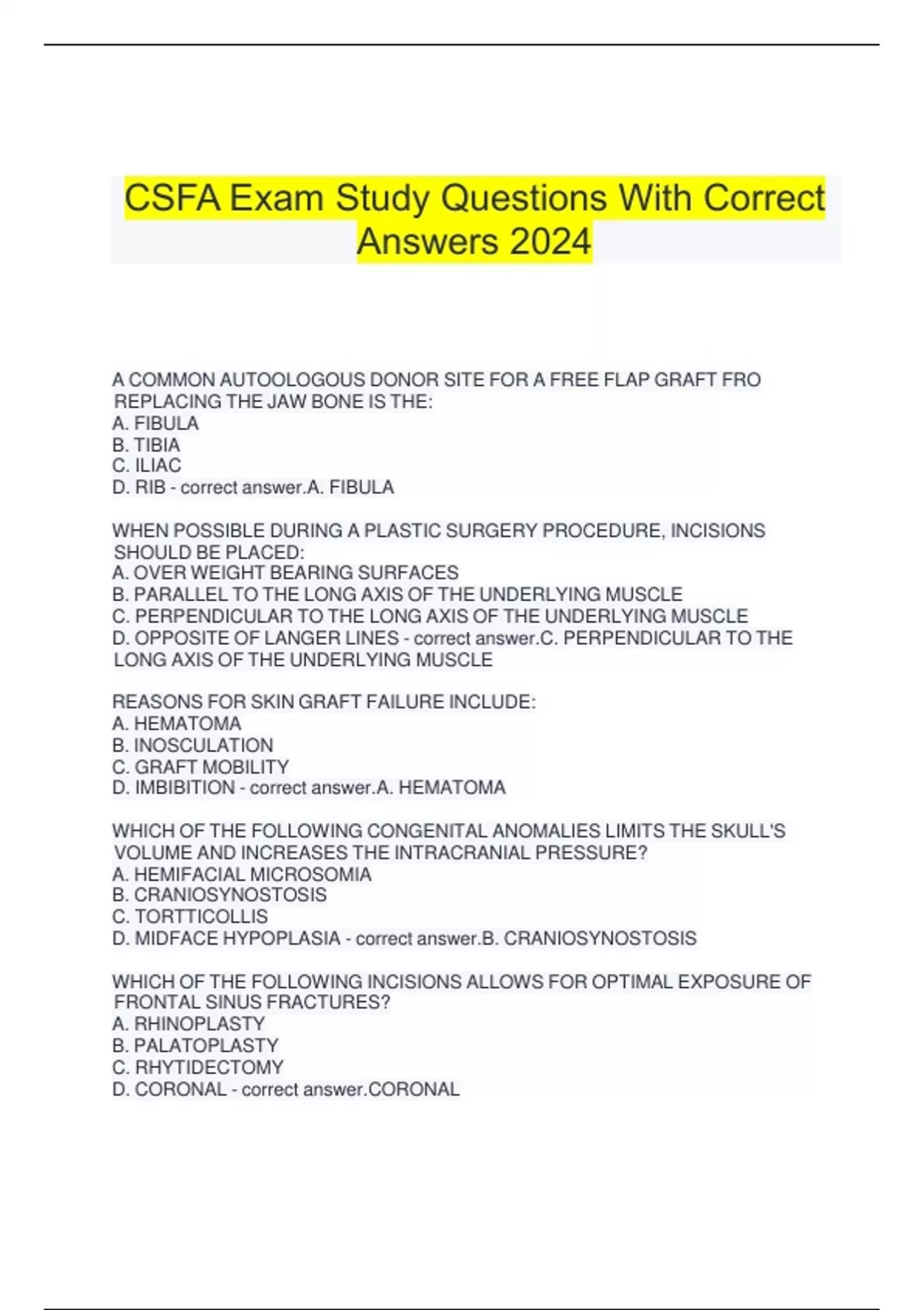 CSFA Exam Study Questions With Correct Answers 2024 - CSFA - Stuvia US