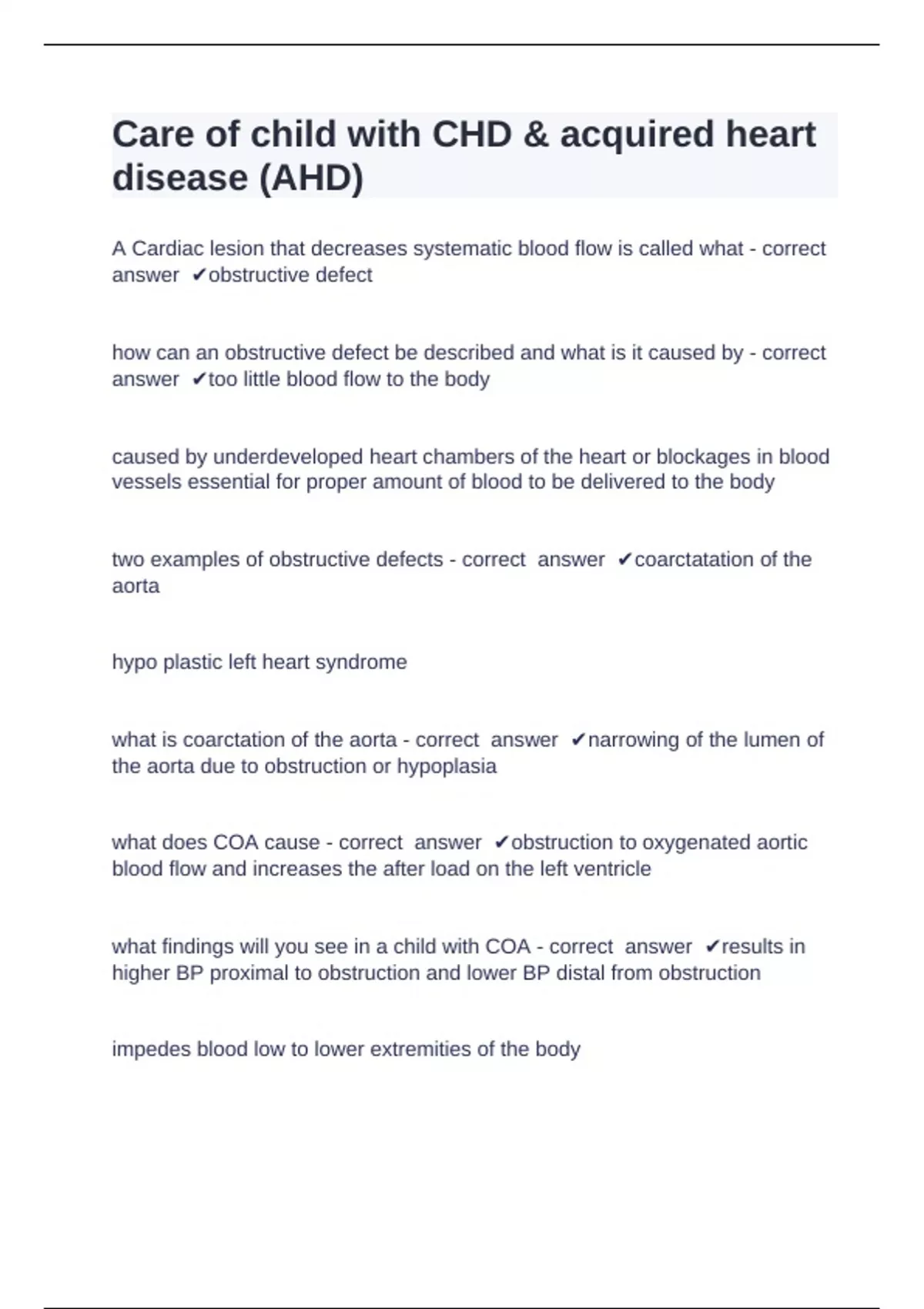 Care of child with CHD Questions with complete solution 2024 - CCC2 PRN ...