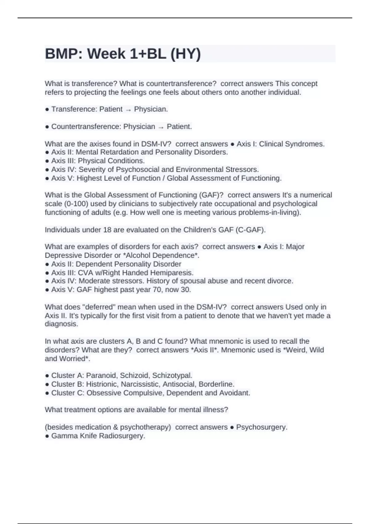 BMP: Week 1+BL (HY) Exam with correct answers 2024 - BMP: W - Stuvia US