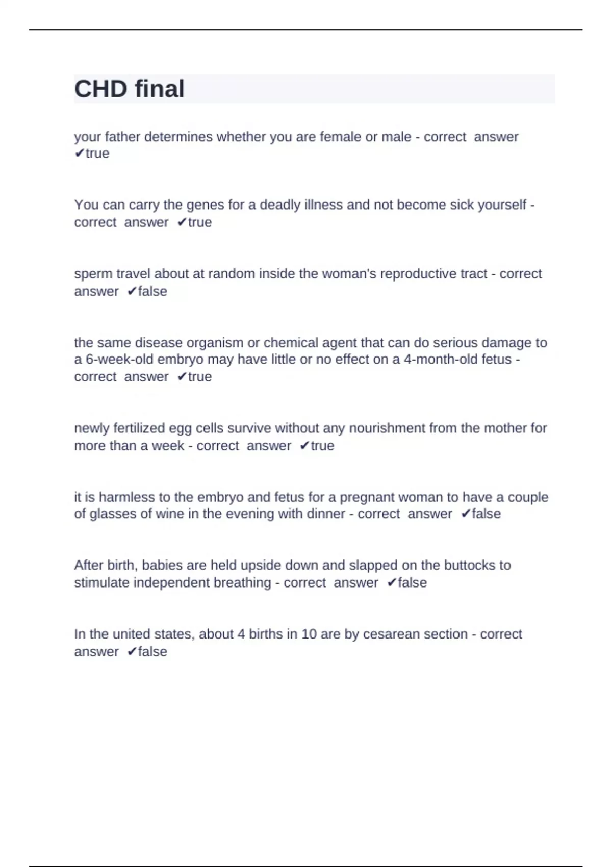 CHD final Question and answers 100% correct 2024 - CCC2 PRN 1178 - Stuvia US