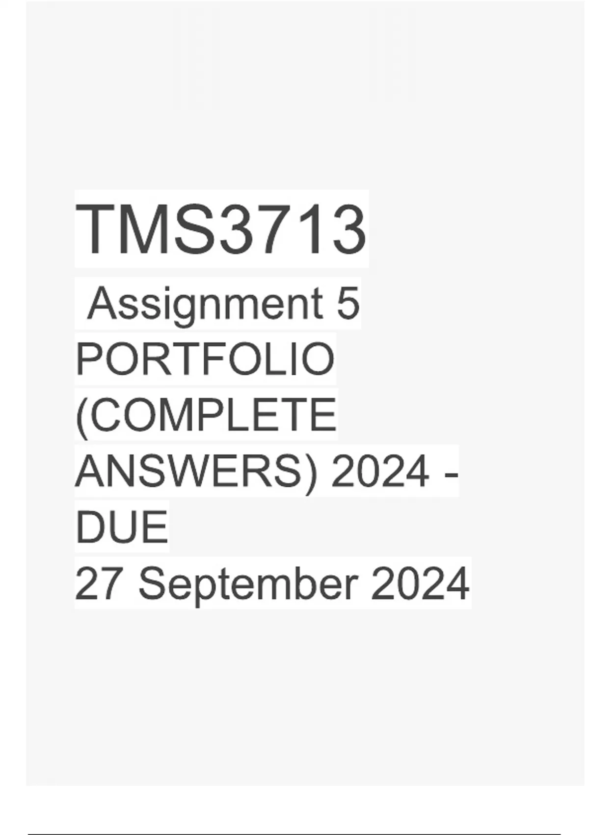 TMS3713 Assignment 5 PORTFOLIO (COMPLETE ANSWERS) 2024 - DUE 27 ...