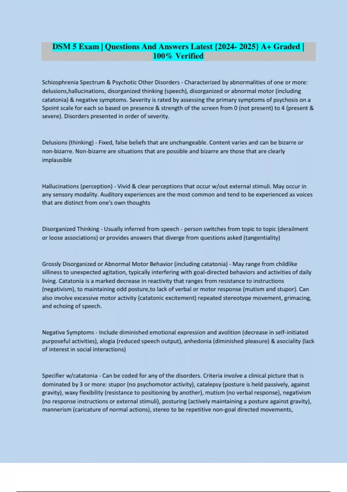 DSM 5 Exam | Questions And Answers Latest {} A+ Graded | 100% Verified ...