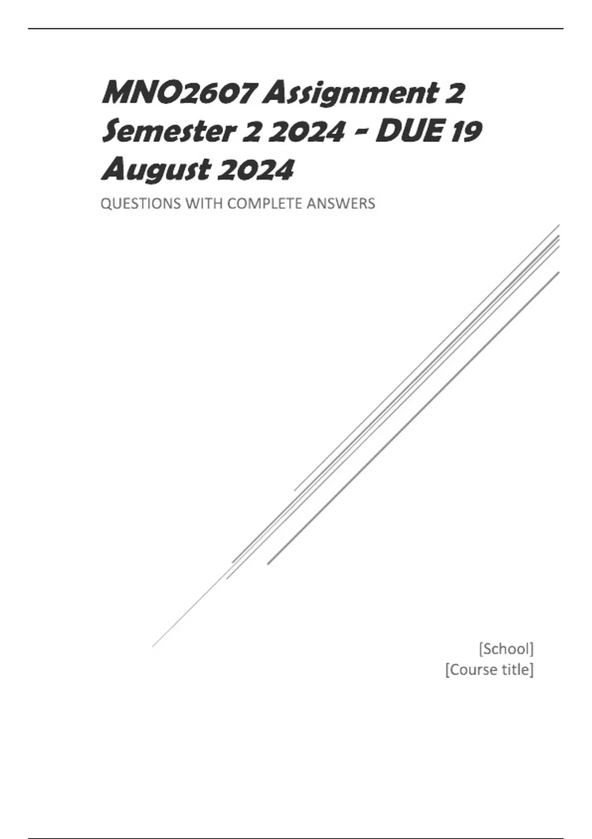 MNO2607 Assignment 3 Semester 2 2024 - DUE 16 September 2024 (COMPLETE ...