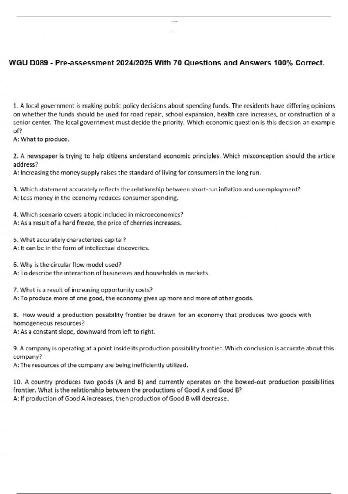 WGU D089 - Pre-assessment 2024/2025 With 70 Questions and Answers 100% ...