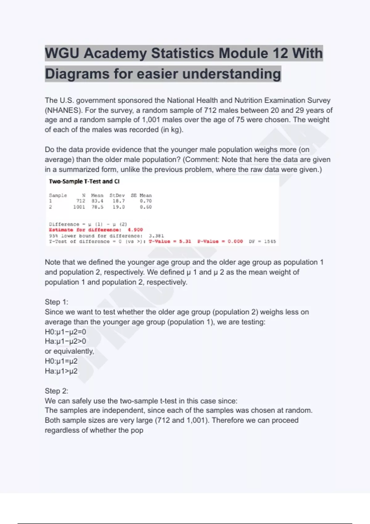 WGU Academy Statistics Module 12 With Diagrams for easier understanding: VERIFIED - WGU Academy ...