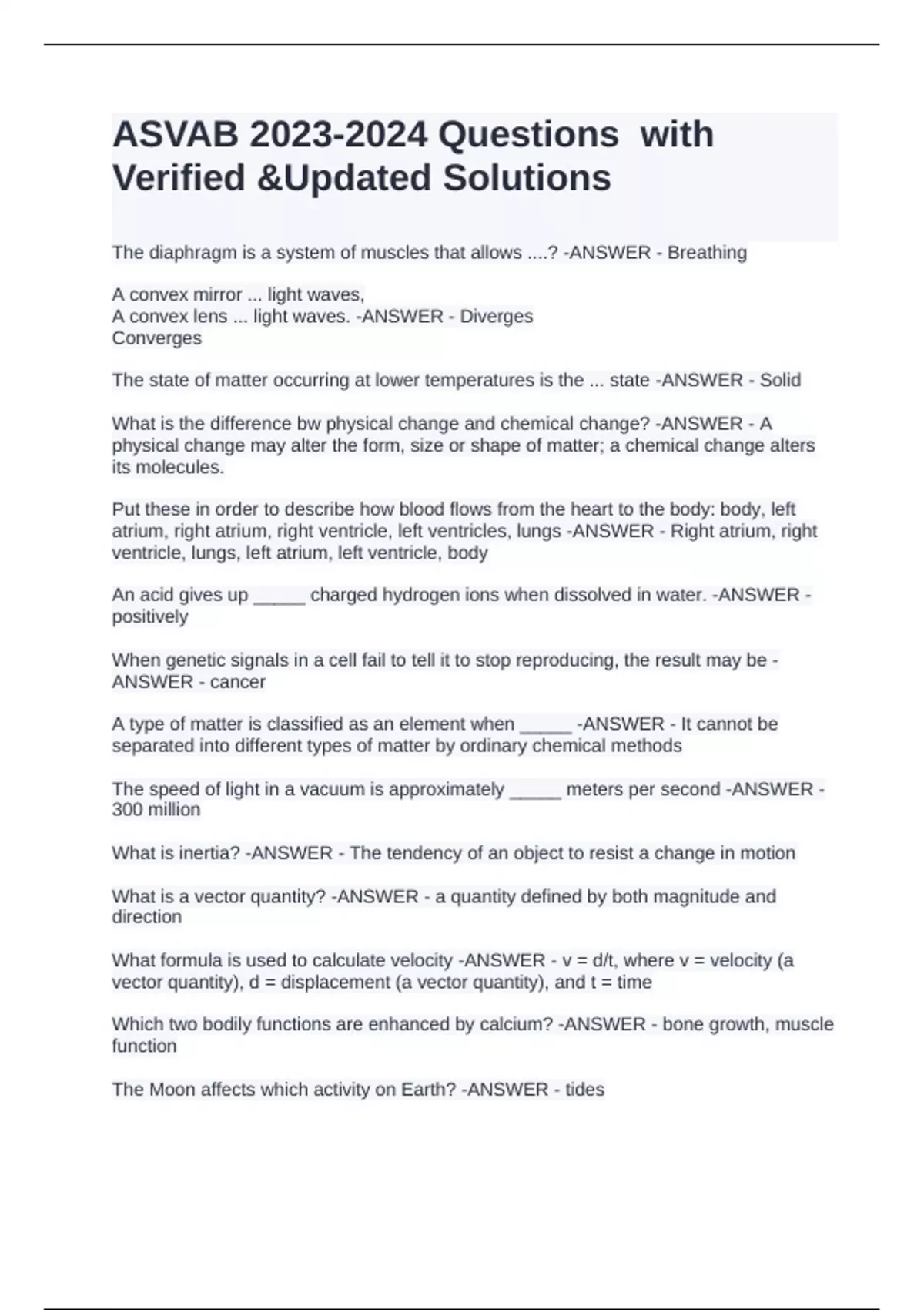 ASVAB Questions with Verified &Updated Solutions - ASVAB 2023-2024 ...