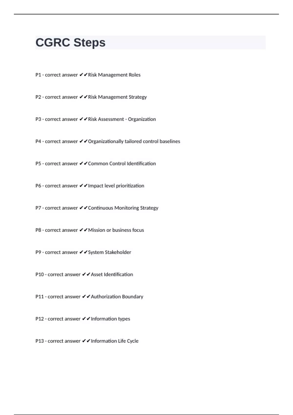 CGRC Steps(questions with complete solutions) - CGRC - Stuvia US