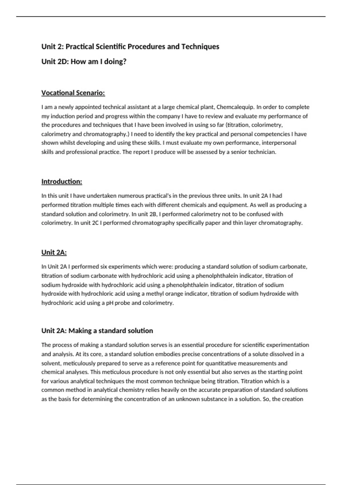 Btec Applied Science Unit 2 Assignment D Full Assignment Unit 2 Practical Scientific