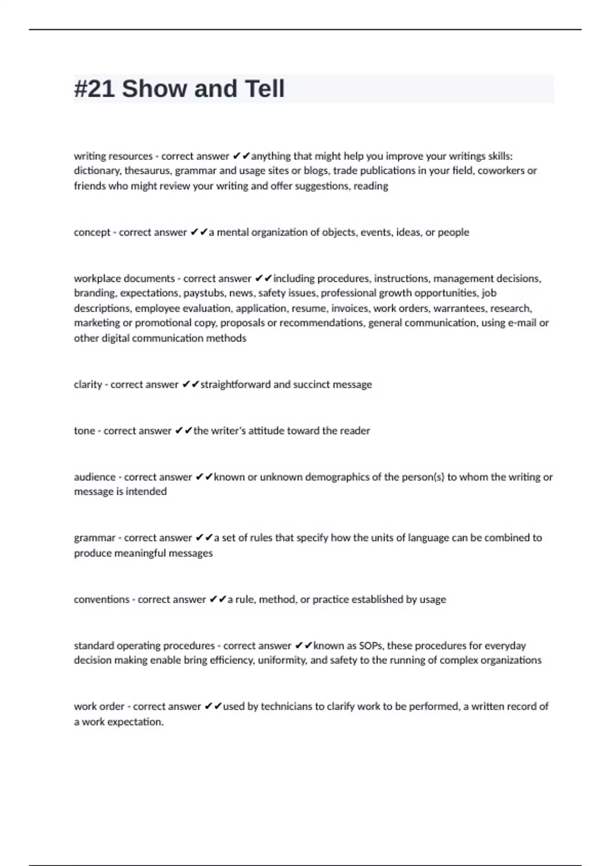 #21 Show and Tell questions with correct answers graded A+ - CTECS ...