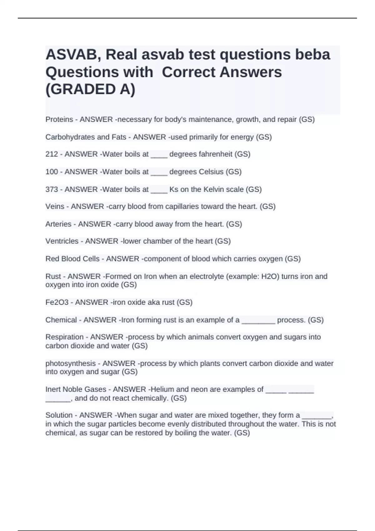 ASVAB, Real asvab test questions beba Questions with Correct Answers ...