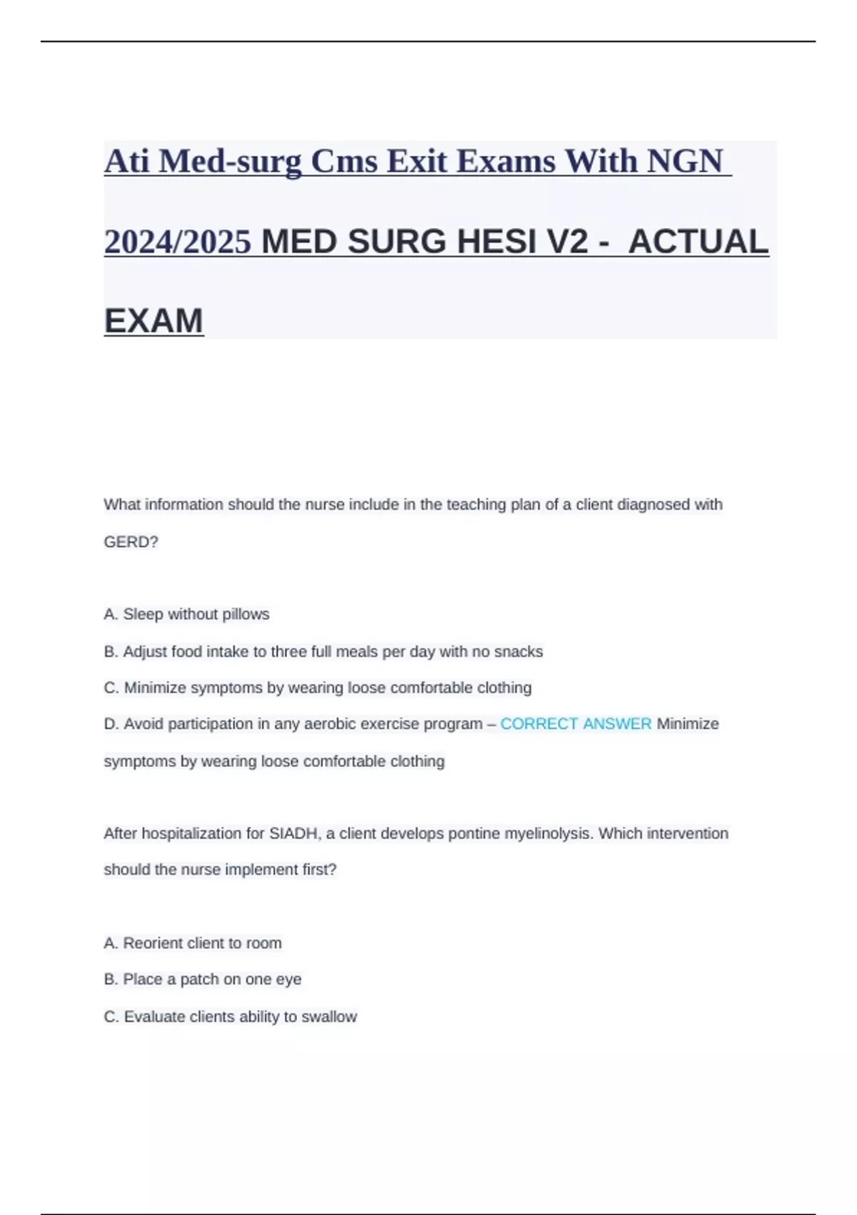Ati Med-surg Cms Exit Exams With NGN MED SURG HESI V2 - ACTUAL EXAM ...