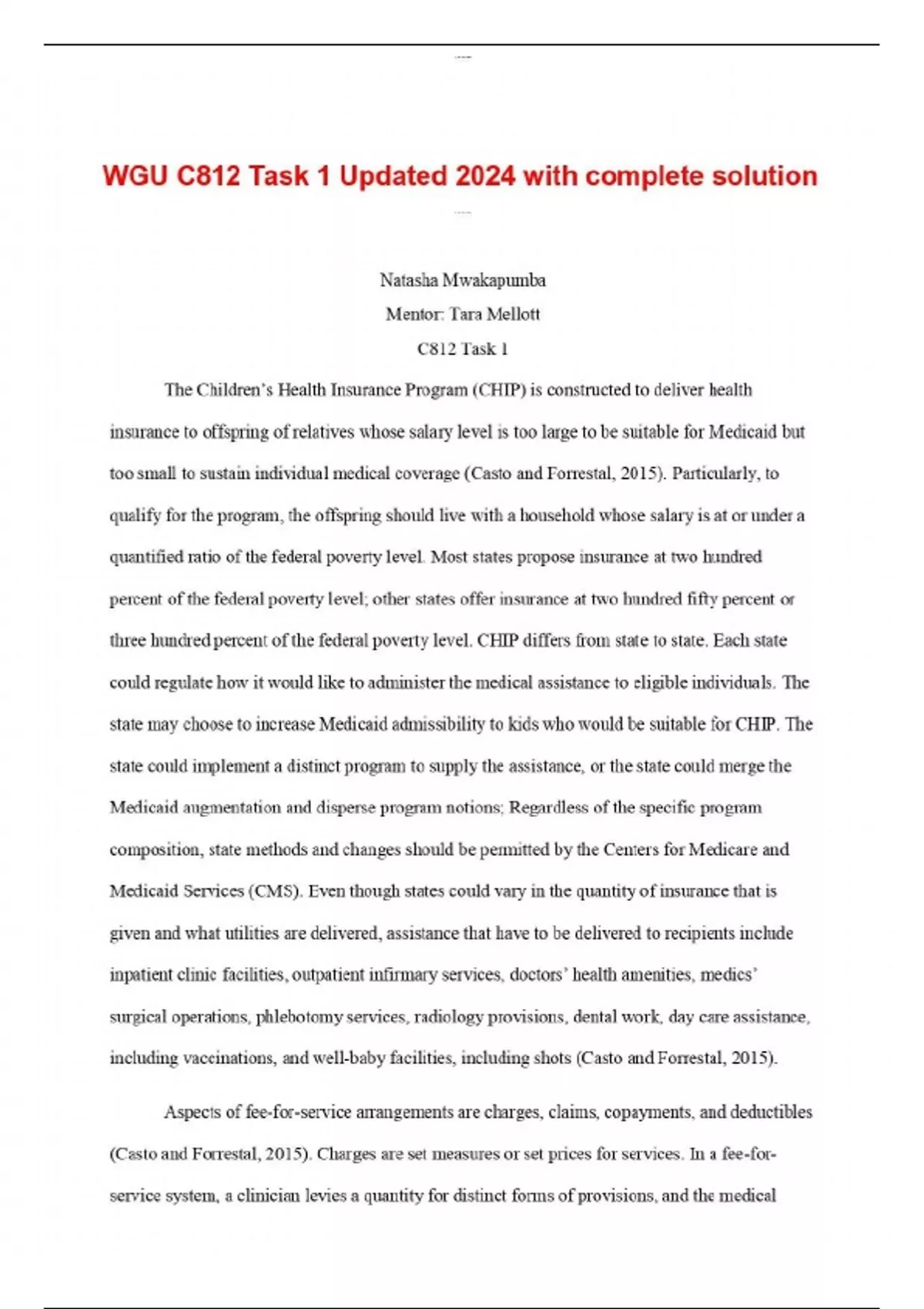 WGU C812 Task 1 Updated 2024 with complete solution - WGU C812 Healthcare Reimbursement - Stuvia US