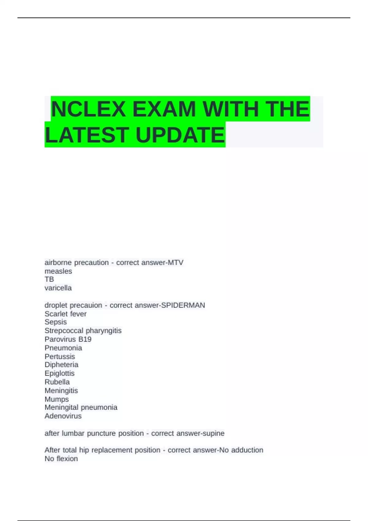 NCLEX-RN PRACTICE QUESTIONS WITH ANSWERS - NCLEX-RN - Stuvia US
