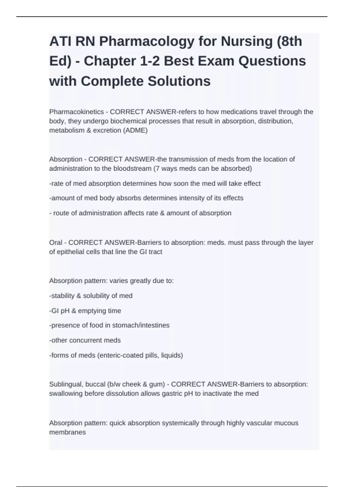 ATI RN Pharmacology for Nursing (8th Ed) - Chapter 1-2 Best Exam ...
