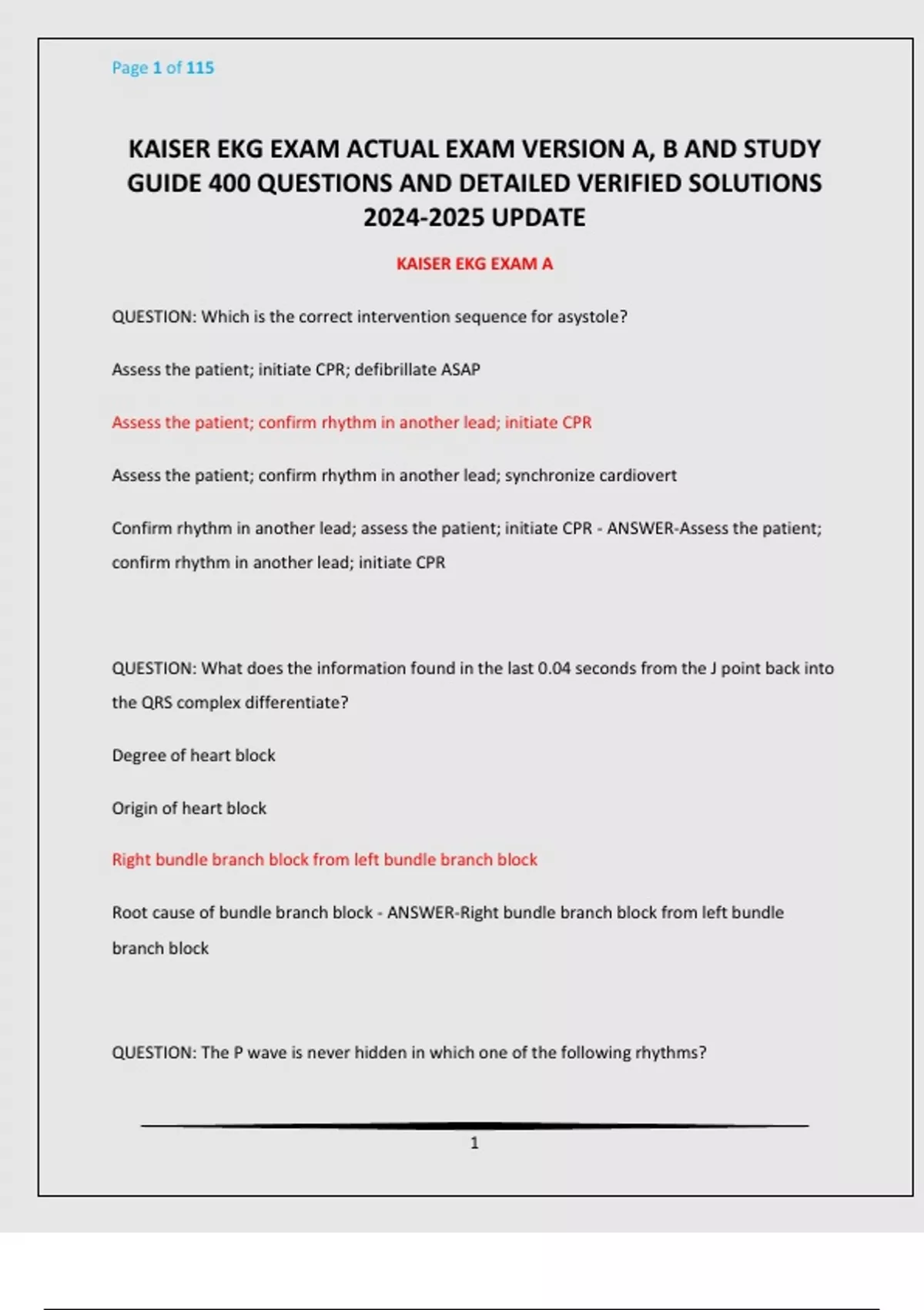 KAISER EKG EXAM ACTUAL EXAM VERSION A, B AND STUDY GUIDE 400 QUESTIONS ...