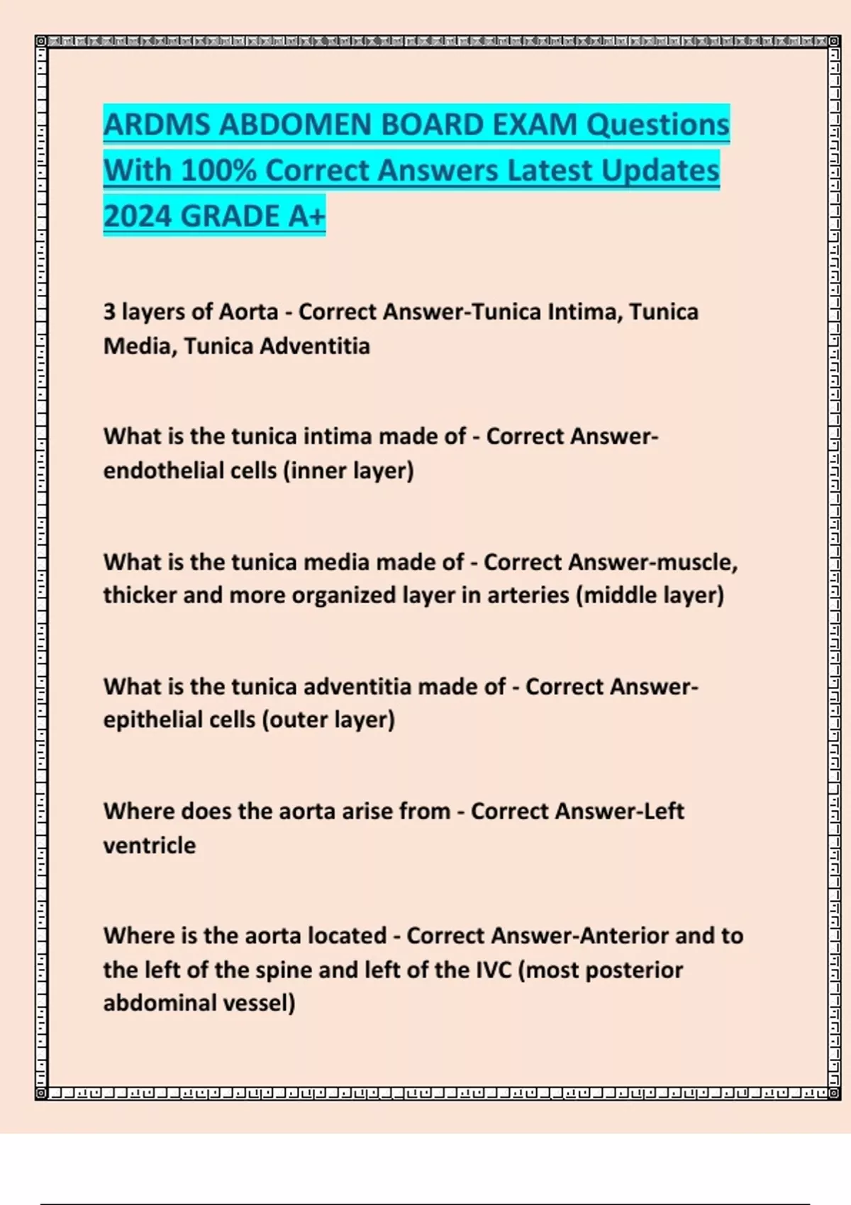 ARDMS ABDOMEN BOARD EXAM Questions With 100- Correct Answers Latest ...