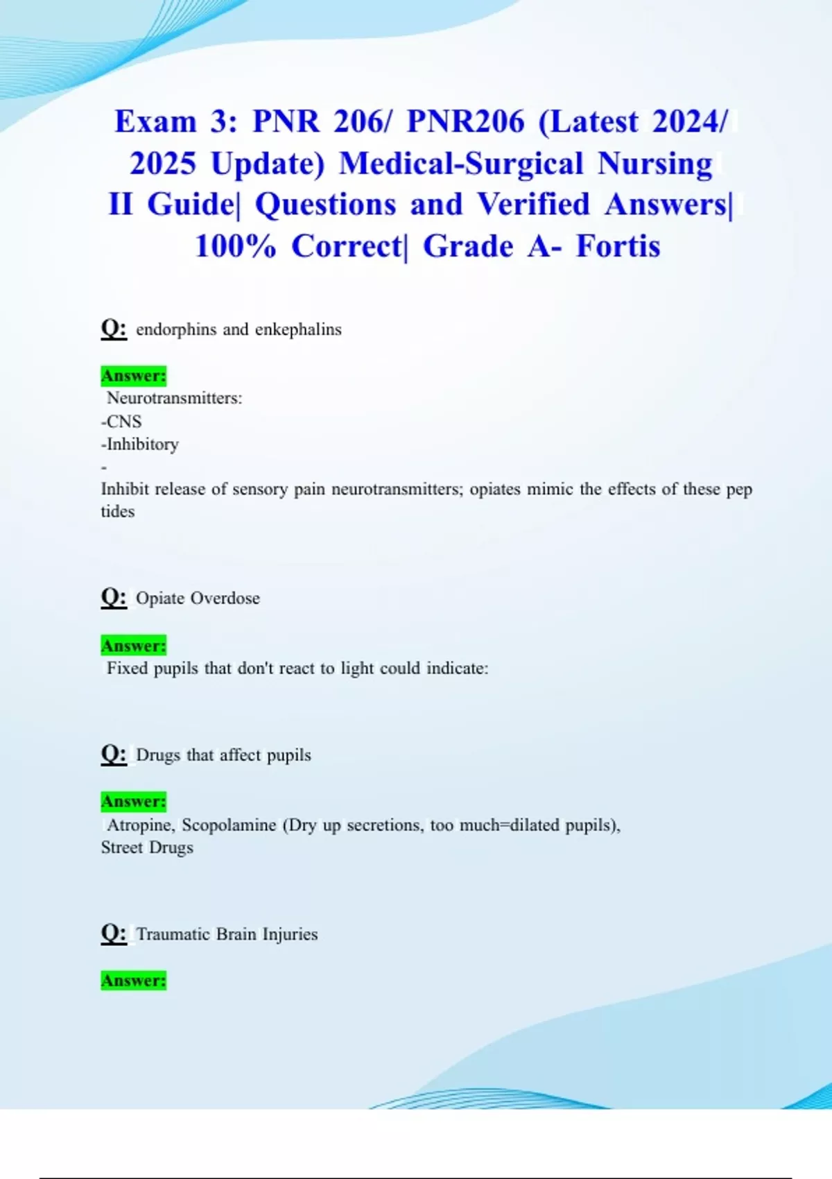 Exam 3 & Exam 4: PNR 206/ PNR206 (Latest 2024/ 2025 Updates STUDY ...
