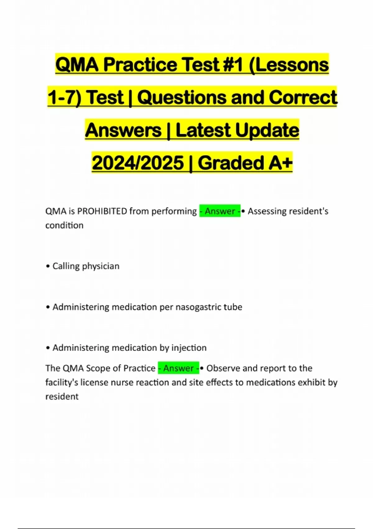 QMA Practice Test #1 (Lessons 1-7) Test | Questions and Correct Answers ...