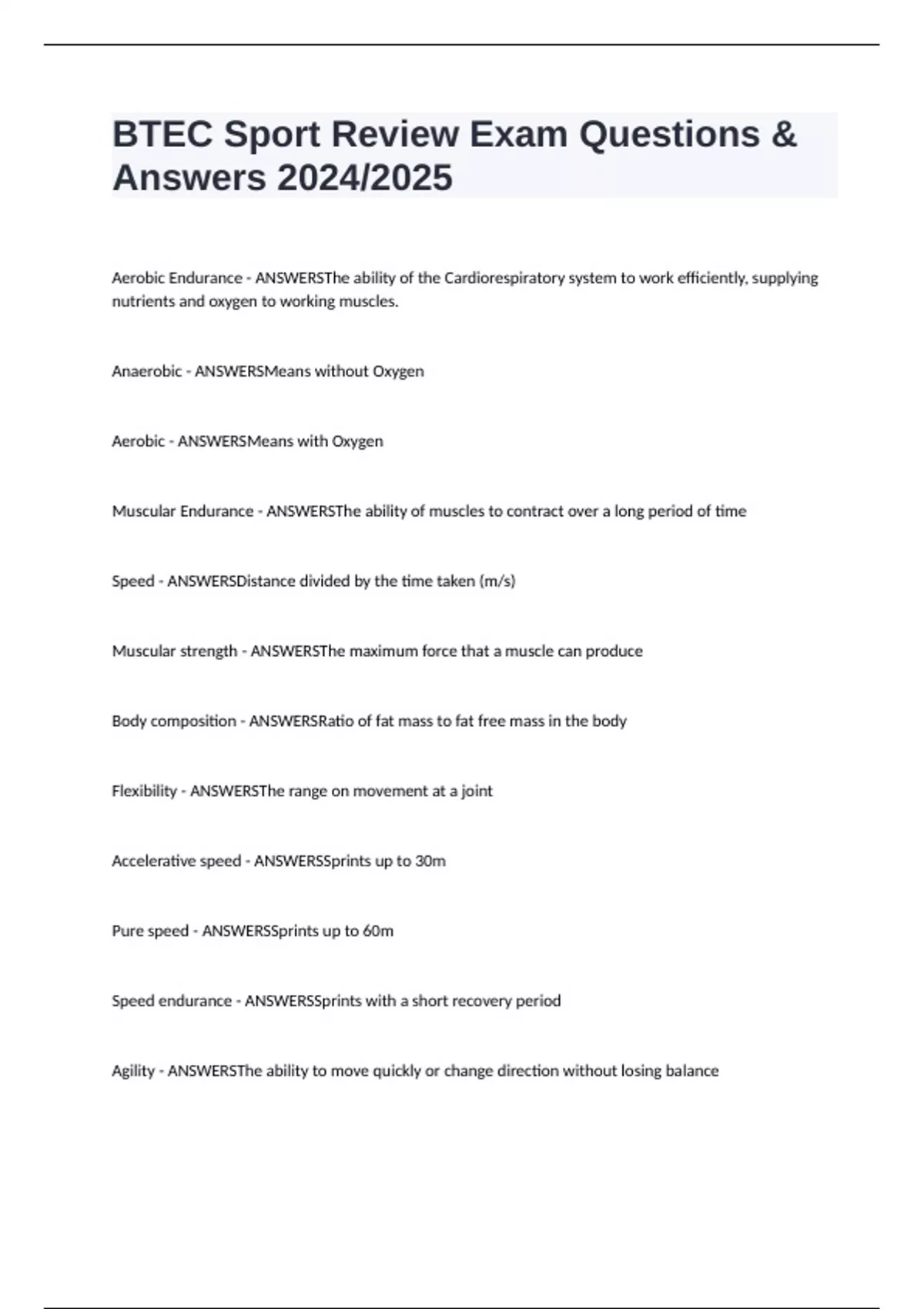 BTEC Sport Review Exam Questions & Answers 2024/2025 - BTEC Sport ...