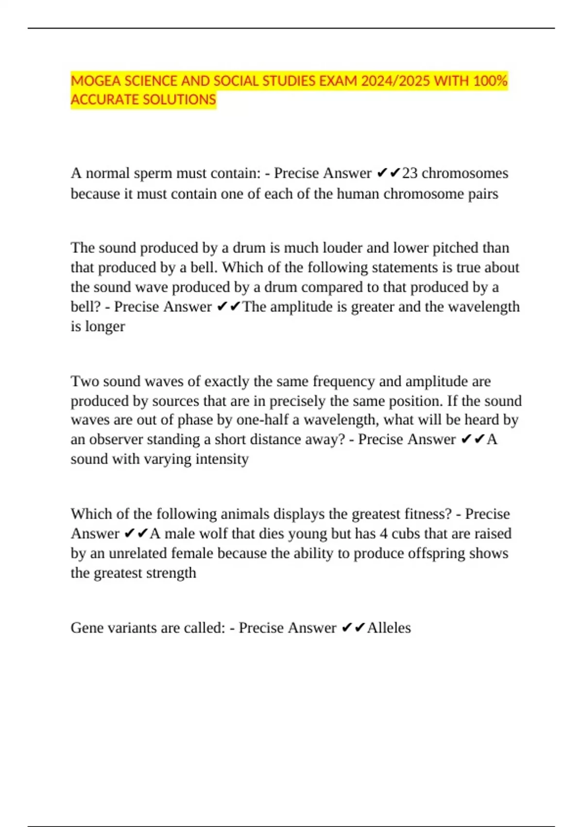 MOGEA SCIENCE AND SOCIAL STUDIES EXAM 2024/2025 WITH 100% ACCURATE ...