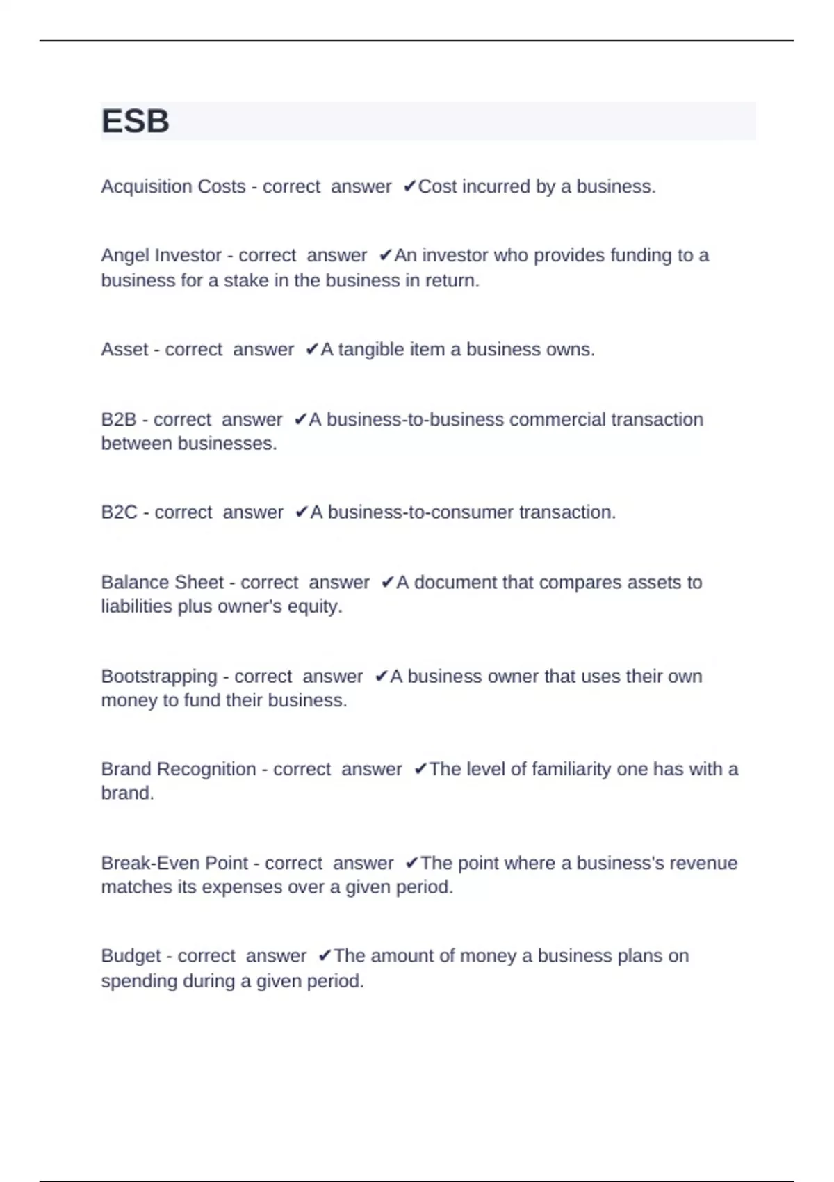 ESB Questions with complete solution 2024 - Esb - Stuvia FR