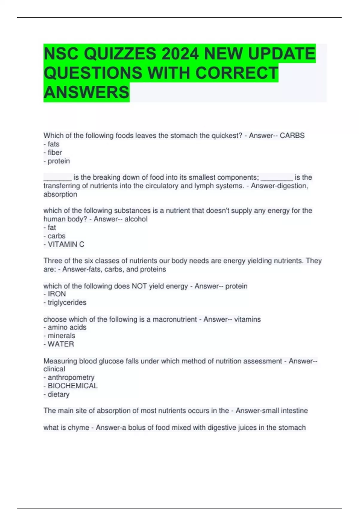 NSC QUIZZES 2024 NEW UPDATE QUESTIONS WITH CORRECT ANSWERS - NSC ...
