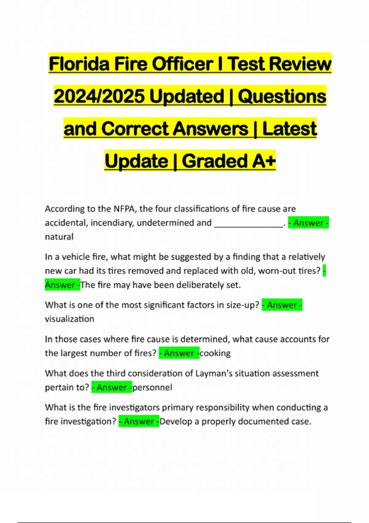 Florida Fire Officer I Test Review 2024/2025 Updated | Questions and ...
