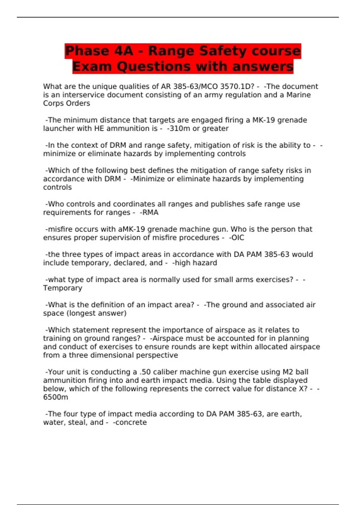 Phase 4A - Range Safety course Exam Questions with answers - Phase 4A ...