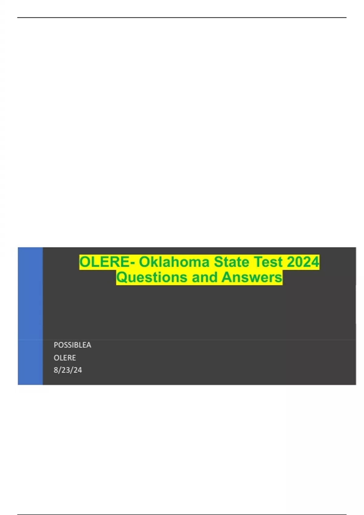 OLERE- Oklahoma State Test 2024 Questions and Answers - OLERE - Stuvia US