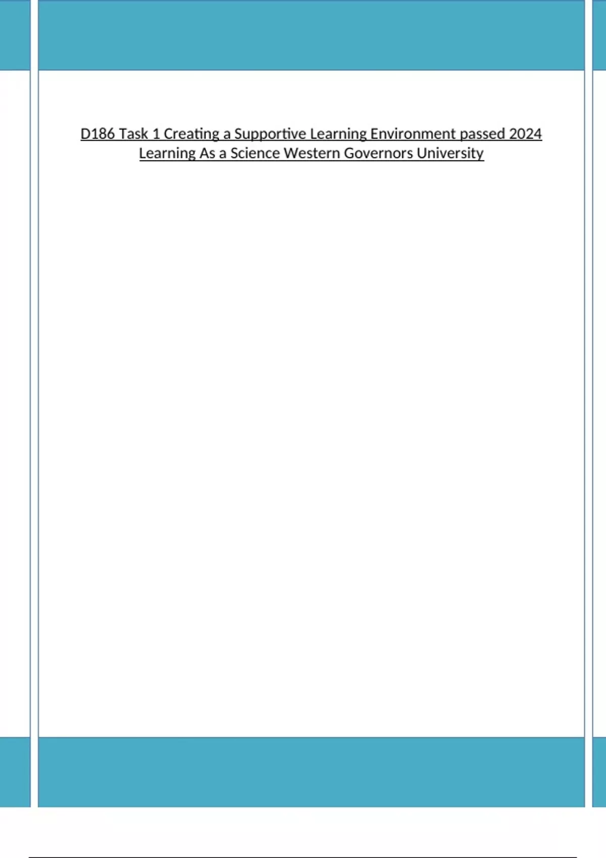 D186 Task 1 Creating a Supportive Learning Environment passed 2024 ...