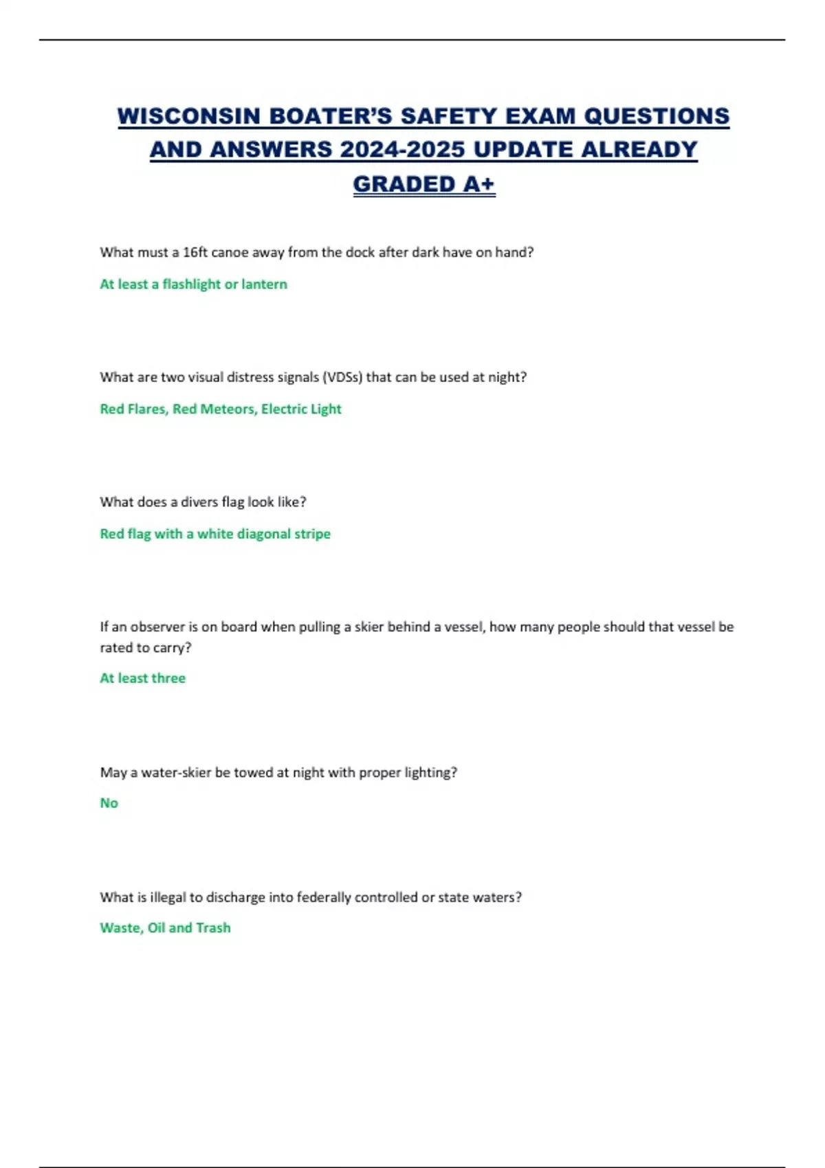 WISCONSIN BOATER’S SAFETY EXAM QUESTIONS AND ANSWERS UPDATE ALREADY ...