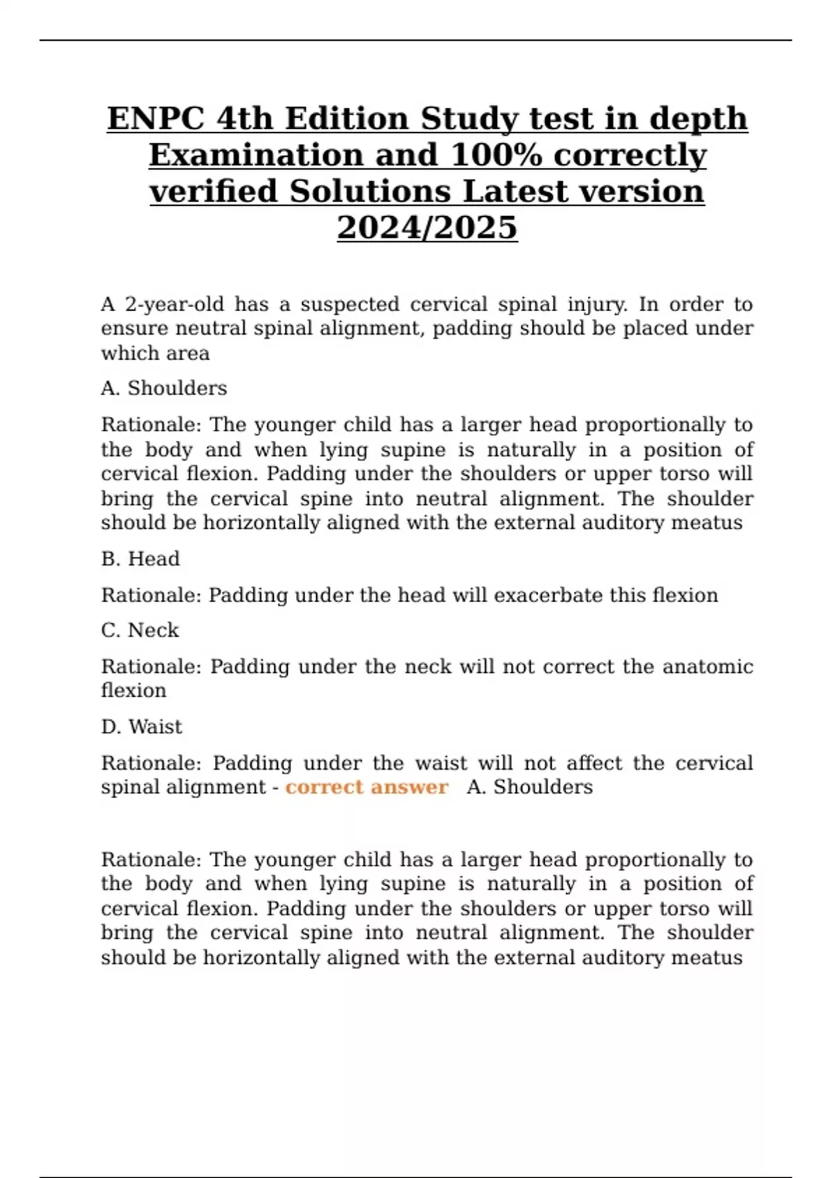 ENPC 4th Edition Study test in depth Examination and 100% correctly ...