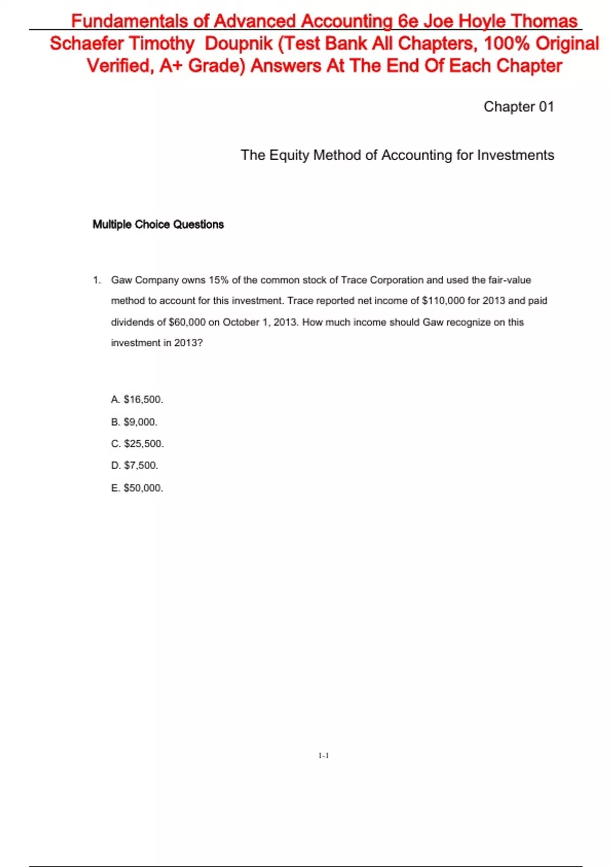 Test Bank For Fundamentals of Advanced Accounting 6th Edition By Joe ...