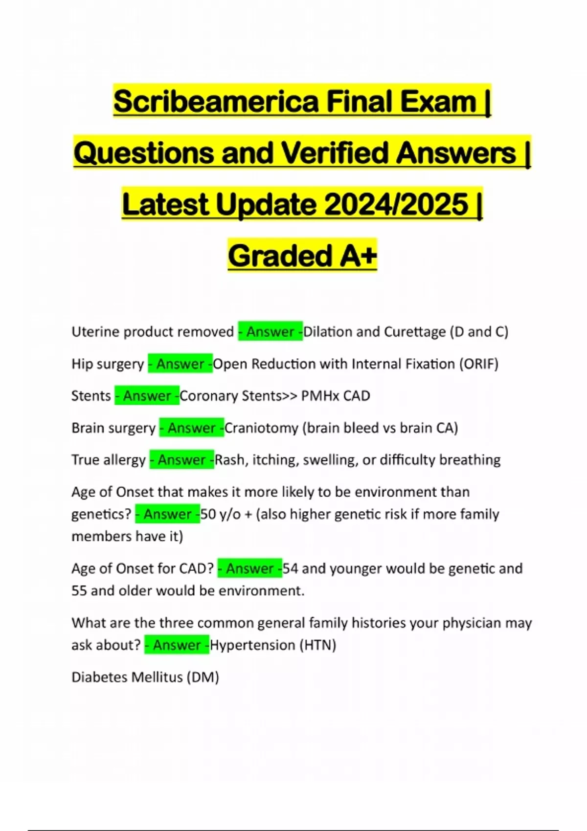 Scribeamerica Final Exam | Questions and Verified Answers | Latest ...