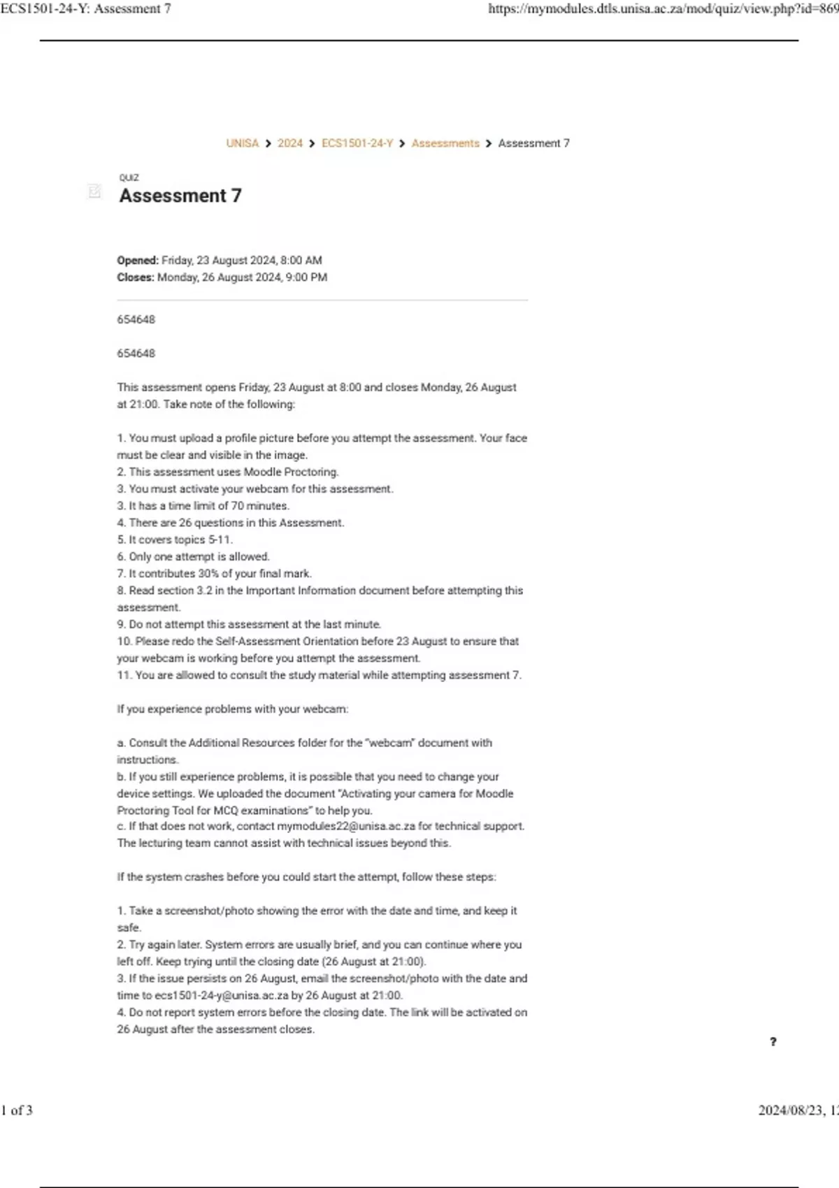 Ecs1501 Assignment 7 2024 - Economics IA - Stuvia SA