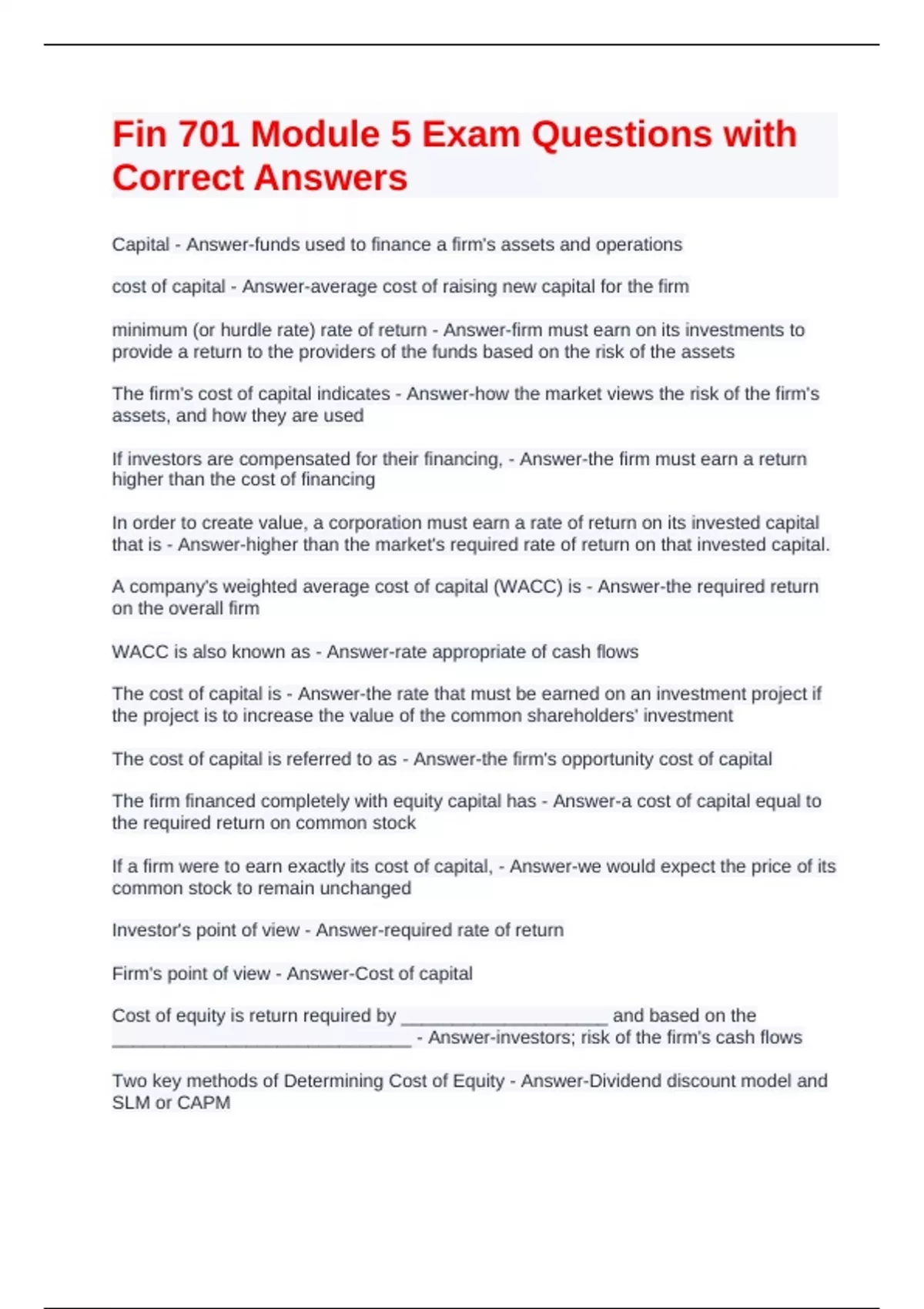 Fin 701 Module 5 Exam Questions with Correct AnswersFin 701 Module 5 ...