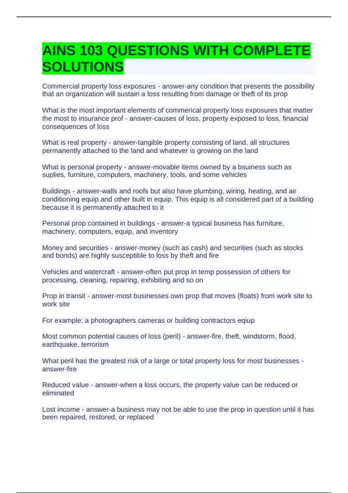 AINS 103 QUESTIONS WITH COMPLETE SOLUTIONS - AINS 103 - Stuvia US