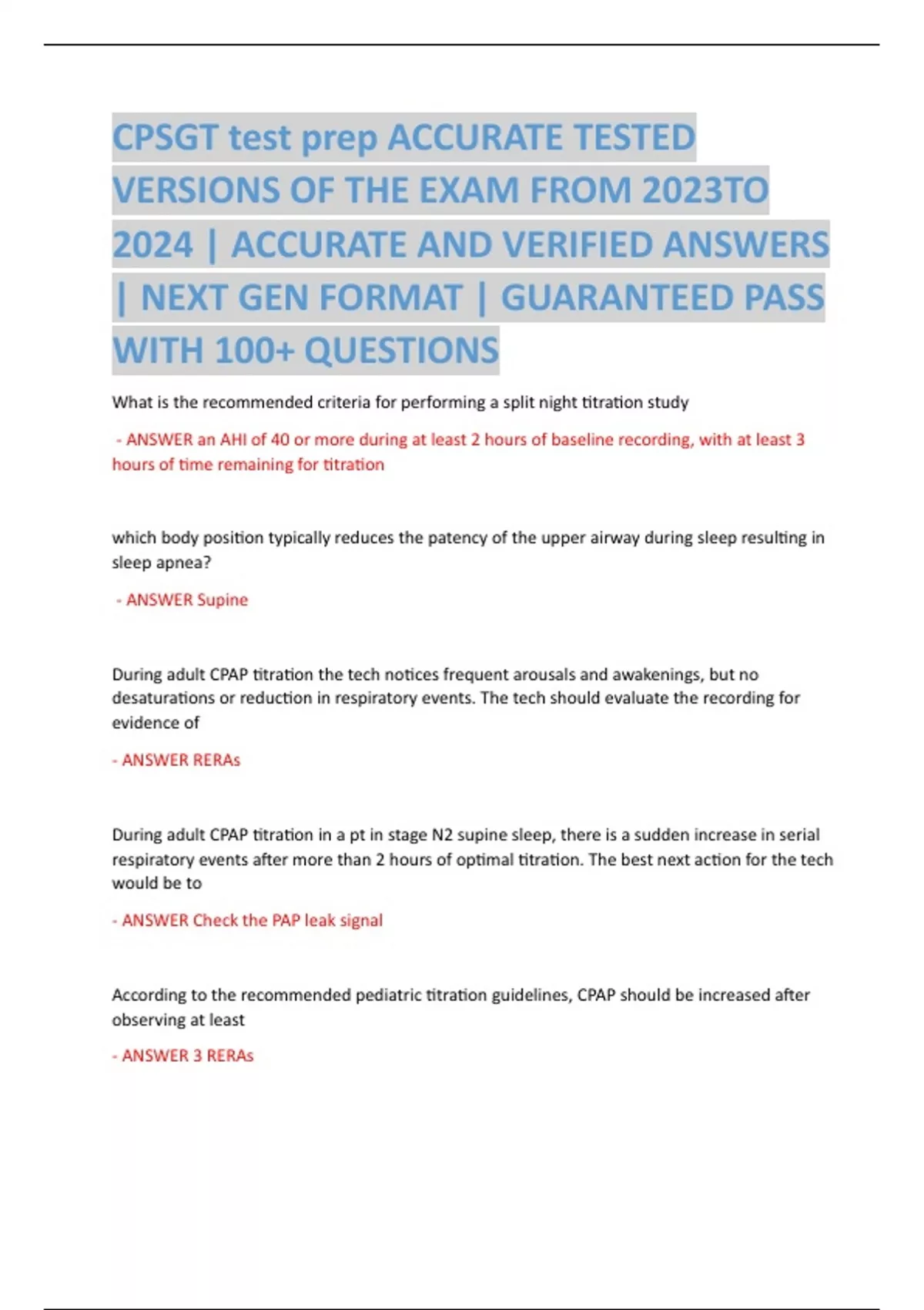 CPSGT test prep ACCURATE TESTED VERSIONS OF THE EXAM FROM 2023TO 2024 ...