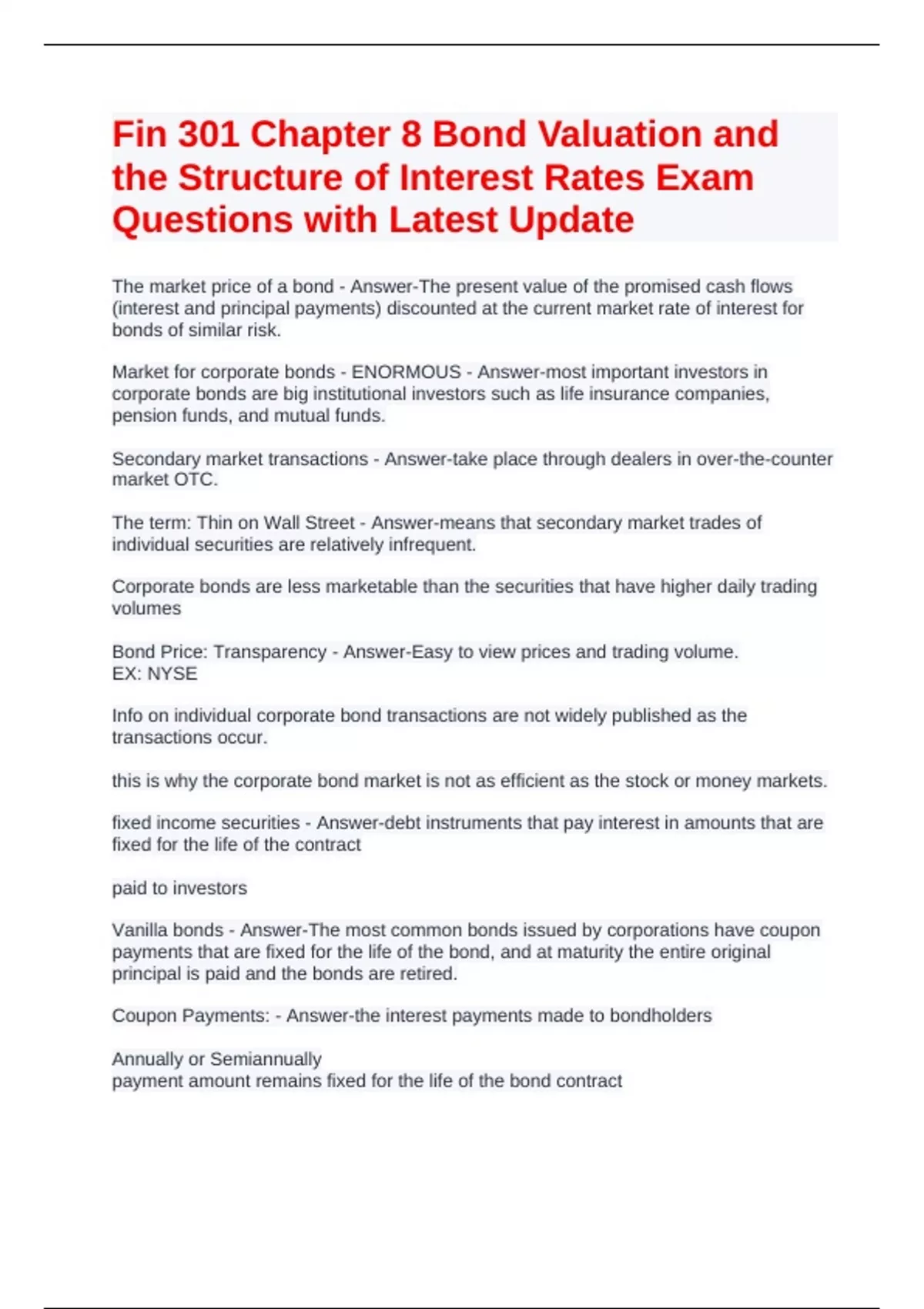 Fin 301 Chapter 8 Bond Valuation and the Structure of Interest Rates ...